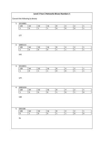 Binary Denary And Hex Work Sheets Starters Teaching Resources