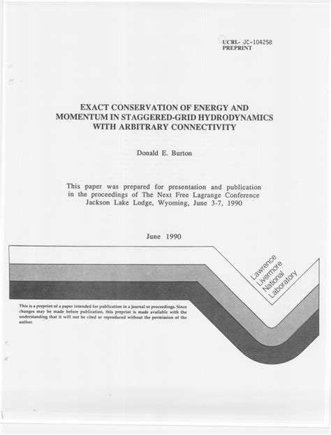 Pdf Exact Conservation Of Energy And Momentum In Staggered Grid Hydrodynamics With Arbitrary