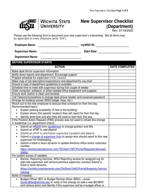 New Supervisor Checklist Department Pdf Supervisor Computing