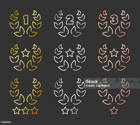 금 은 동메달 화환 메달과 별이 1 위 2 위 및 3 위 수상자 아이콘 벡터 Eps 10 3 명에 대한 스톡 벡터 아트 및 기타 이미지 Istock