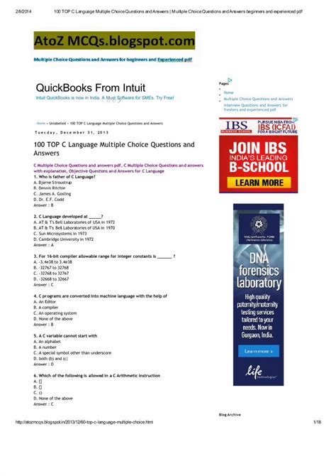 Pdf 100 Top C Language Multiple Choice Questions And Answers