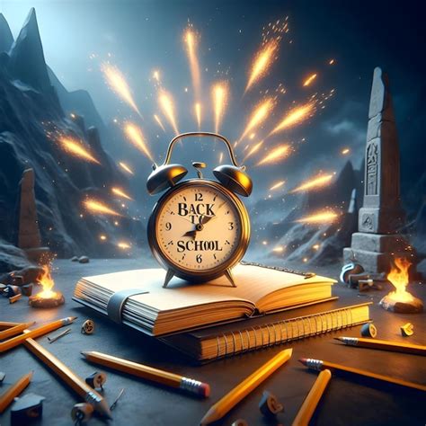 Fantasy Landscape Back To School Animation With Alarm Clock Notebook
