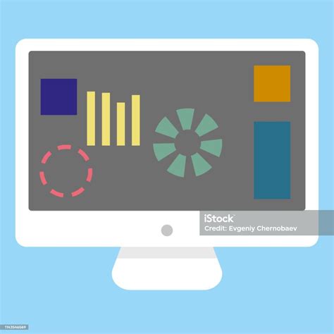 흰색 컴퓨터 바탕 화면 그래프와 파란색 배경에 그림 정보 차트 그래픽 벡터 Eps10와 Desctop 컴퓨터 0명에 대한 스톡 벡터 아트 및 기타 이미지 Istock