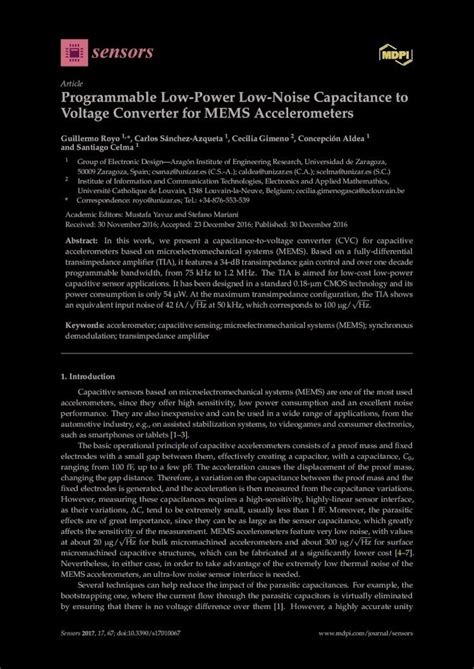 Pdf Voltage Converter For Mems Accelerometers Sensors Article