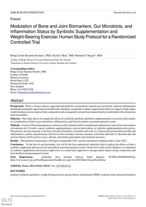 PDF Modulation Of Bone Joint Biomarkers Gut Microbiota And Inflammation Status By Synbiotic
