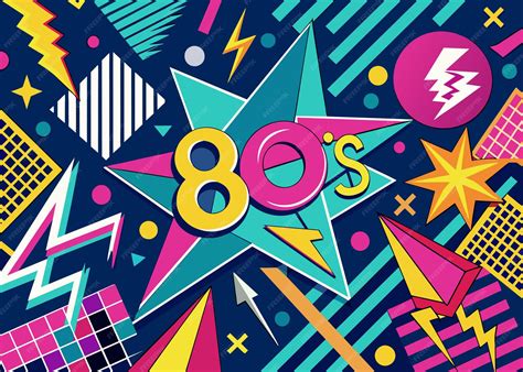 Premium Vector 80s Theme Background Elements Bright Colors