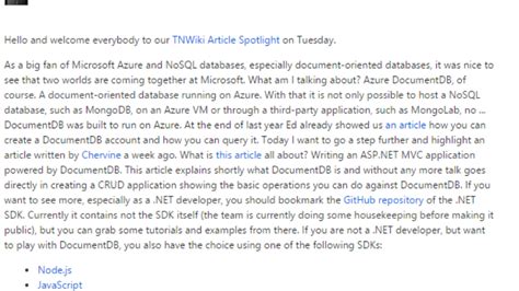 Tnwiki Article Spotlight Using Microsoft Azure Documentdb In An Aspnet Mvc Application