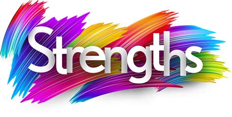 강점 흰색 위에 다채로운 스펙트럼 페인트 브러시 스트로크가 있는 종이 단어 기호 개념에 대한 스톡 벡터 아트 및 기타 이미지 개념 건강한 생활방식 공연 Istock