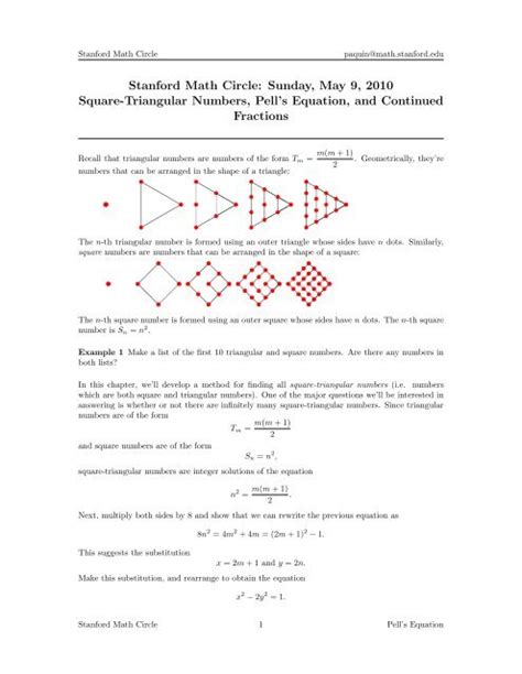 Sunday May 9 2010 Square Triangular Numbers Pells Equation