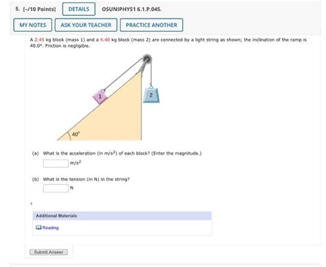 Solved A 2 45 Kg Block Mass 1 And A 4 40 Kg Block Mass 2 Chegg Com