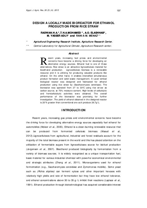 pdf design a locally made bioreactor for ethanol production from rice