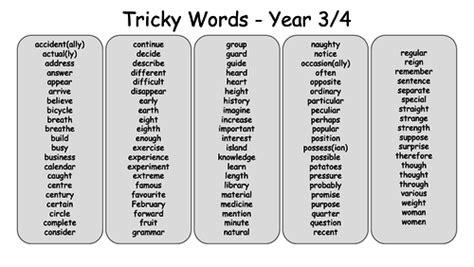 Tricky Words Wordmat Year 34 Teaching Resources