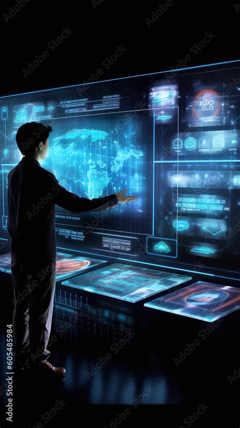 Holographic User Interface Displaying Interactive Virtual Objects And Data Stock Illustration