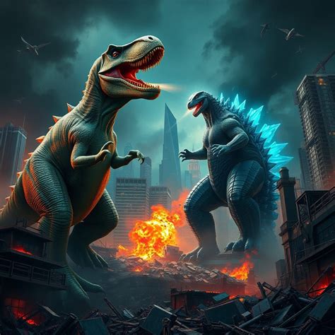 T Rex Fighting Godzilla T Rex Battles Godzilla In A Fantas