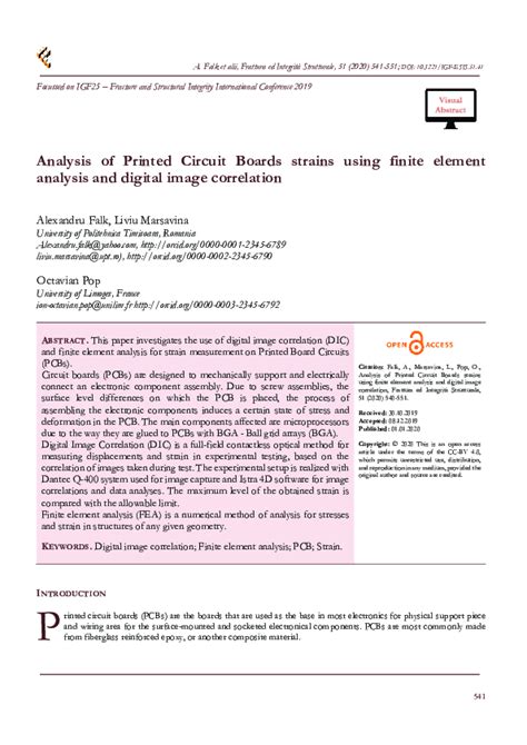 Pdf Analysis Of Printed Circuit Boards Strains Using Finite Element Analysis And Digital Image