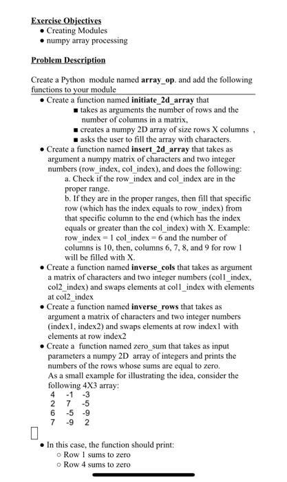 Solved Exercise Objectives Creating Modules Numpy Array Chegg