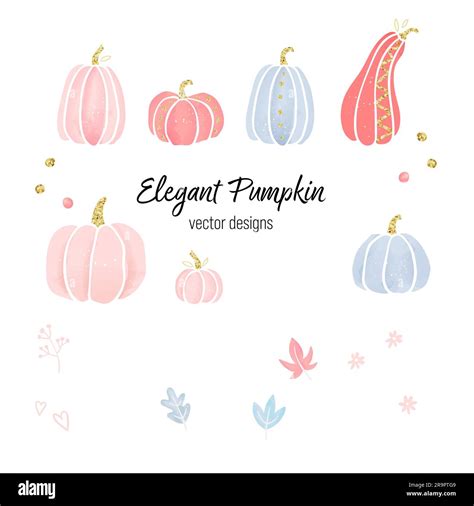 Cute Hand Drawn Pink Pumpkins Lovely Design With Gold Details And