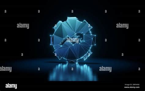 3d Rendering Wireframe Digital Techno Neon Glowing Symbol Of Gear Chart Arrow With Shining Dots