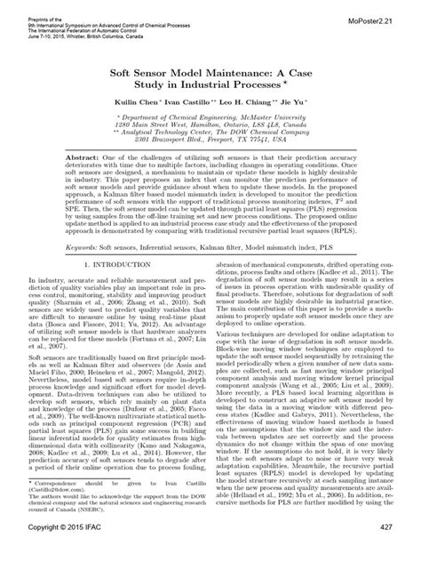 Soft Sensor Model Maintenance A Case Stu Pdf Kalman Filter