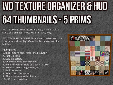 Second Life Marketplace Wd Texture Organizer Just 5 Prims