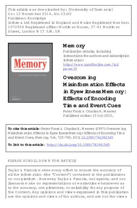 Pdf Overcoming Misinformation Effects In Eyewitness Memory Effects