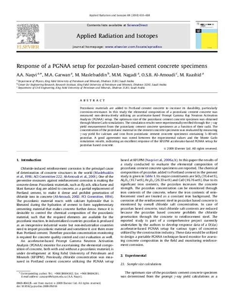 Pdf Response Of A Pgnaa Setup For Pozzolan Based Cement Concrete Specimens
