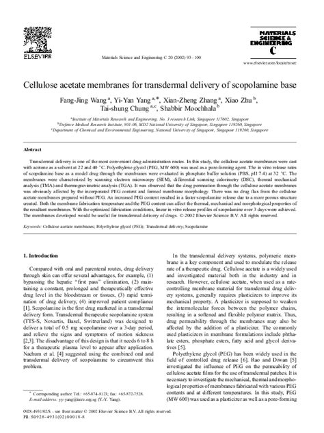 Pdf Cellulose Acetate Membranes For Transdermal Delivery Of Scopolamine Base
