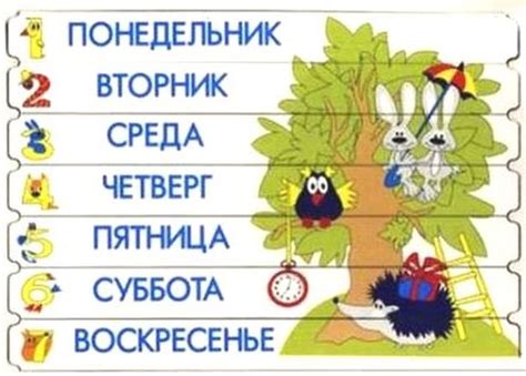 Дни недели для детей в картинках распечатать