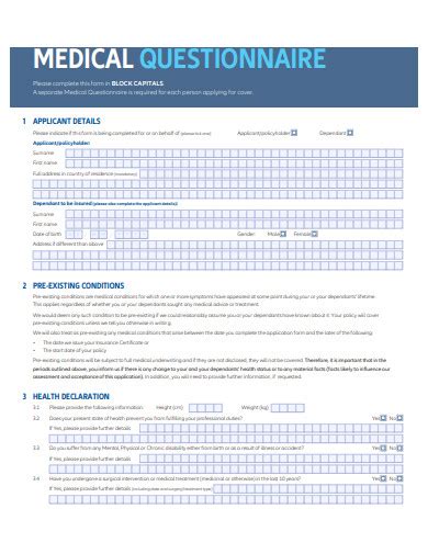 Free 33 Medical Questionnaire Samples In Pdf Ms Word