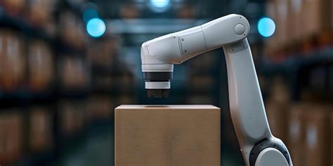 Stock Image Of Industrial Robot Arm Picking Up Cardboard Box Concept