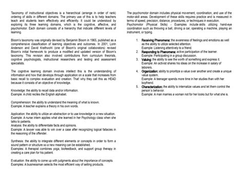 Taxonomy Of Instructional Objectives Is A Hierarchical Pdf Learning Cognition