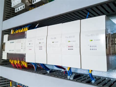 PLC Modules In A Row In Electrical Cabinet Of Automation Control System