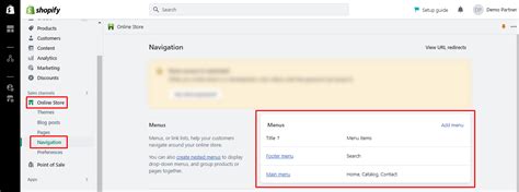 how to set up navigation menu on shopify