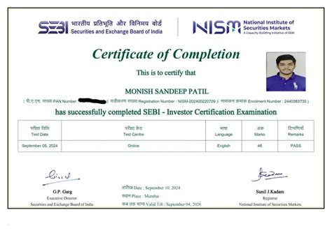Monish Patil On Linkedin Completed The Nism Sebi Investor Certification Exam