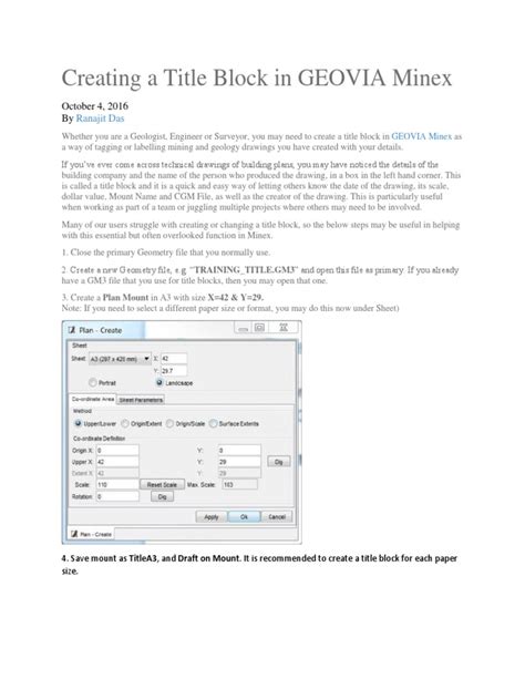 creating a title block in geovia minex pdf surveying computing