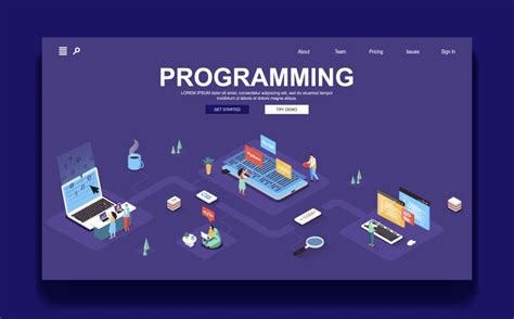 Isometric Developing Programming And Coding Vector Image