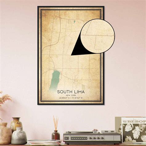 Vintage South Lima New York Map Poster South Lima Ny City Road Wall