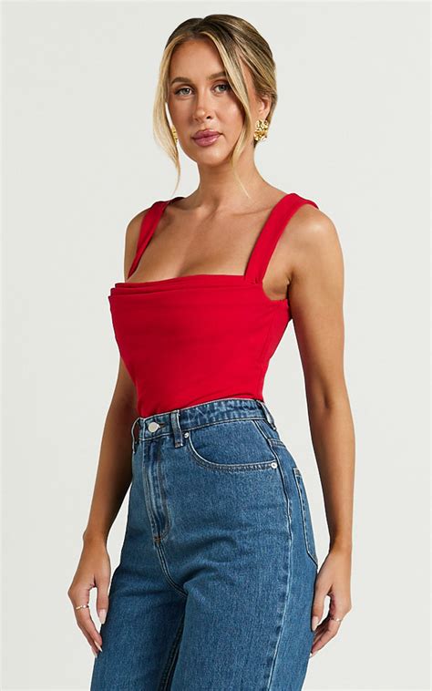 Donna Top Cowl Neck Corset Top In Red Showpo Usa