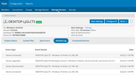 Server Details Activity Log