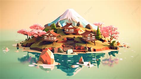 낮은 폴리 스타일 3d 렌더링의 일본 섬 숲속의 집 밤 숲 3d 풍경 배경 일러스트 및 사진 무료 다운로드 Pngtree