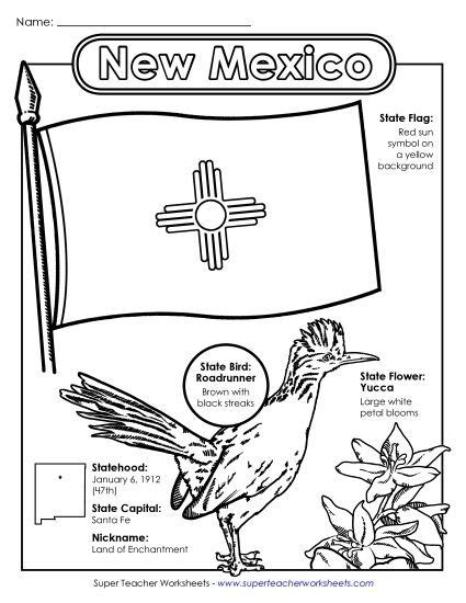 Free New Mexico State Symbols Coloring Page Printable States Individual