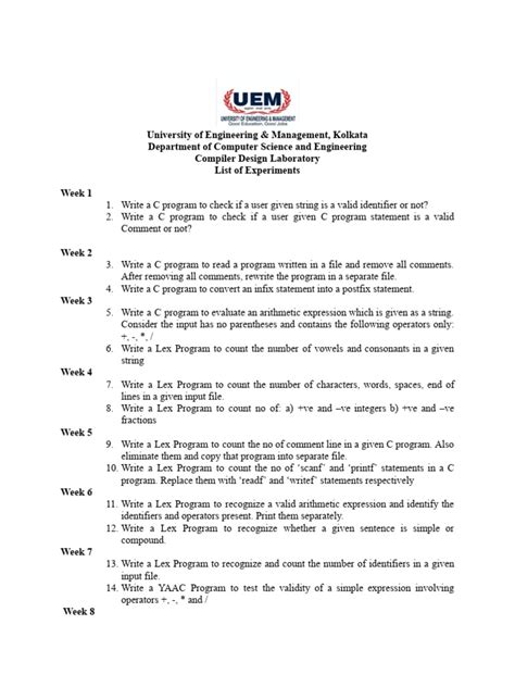 Compiler Design Lab Manual Pdf Computer Program Programming
