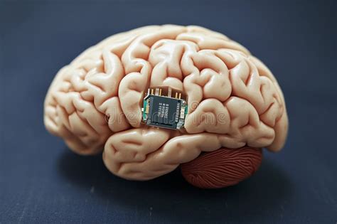 Human Brain Model With Electronic Chip Representation Highlighting