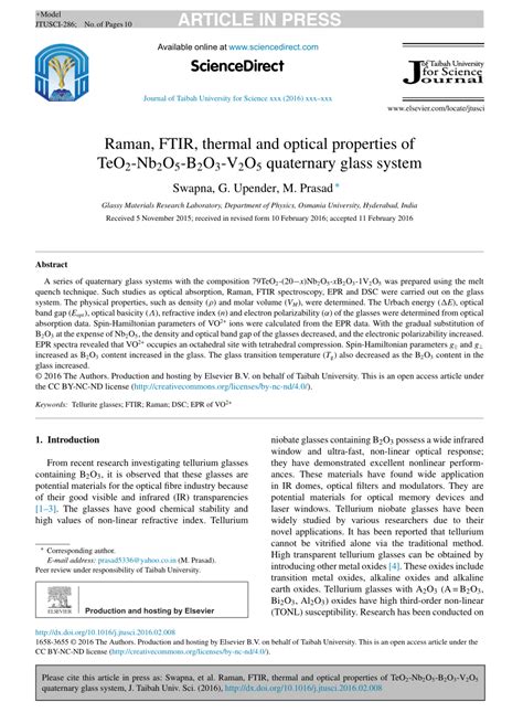 Pdf Raman Ftir Thermal And Optical Properties Of Teo2 Nb2o5 B2o3 V2o5 Quaternary Glass System