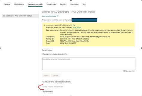unable to refresh in the service unable to access microsoft