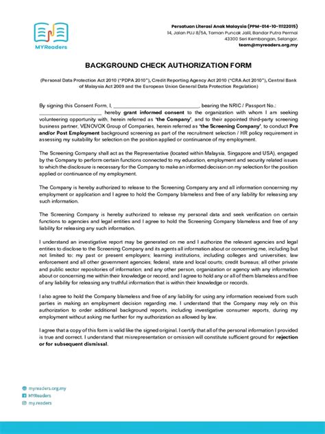 Background Check Authorization Form Pdf Information Privacy Justice