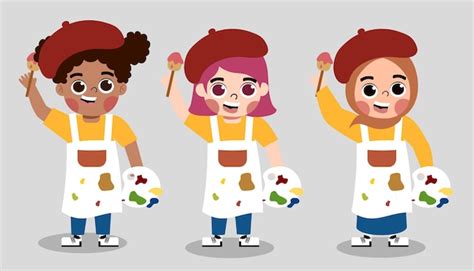 직업과 꿈의 직업 그림을 그리는 아이들 프리미엄 벡터