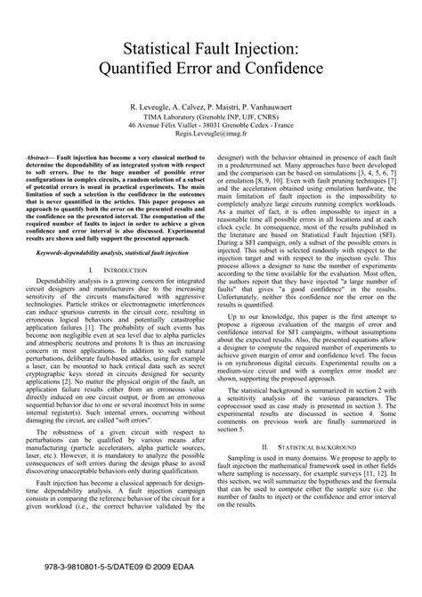 Pdf Statistical Fault Injection Quantified Error And Confidence