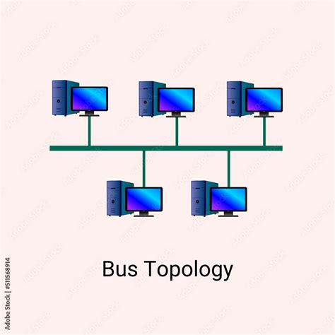 Bus Topology Network Vector Illustration In Computer Network Technology Concept Stock Vector