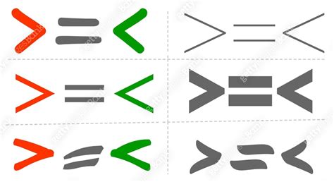 Less Than Greater Equal Symbol Mathematics Inequality Different Colored Symbol Red Green Gray